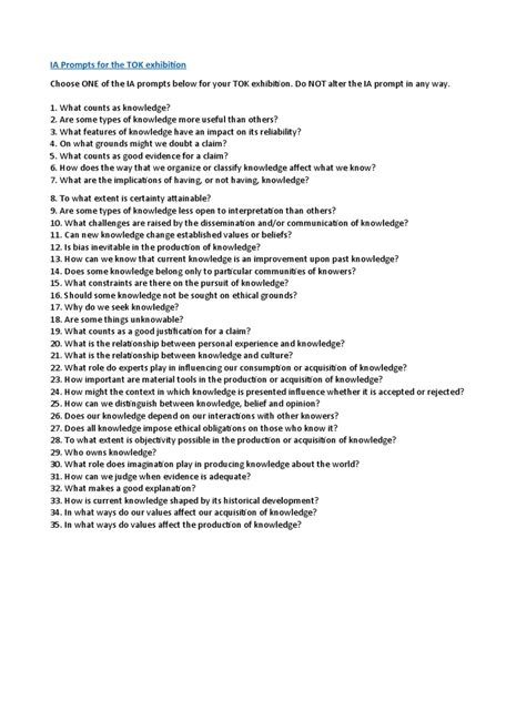 Ia Prompts For The Tok Exhibition Pdf