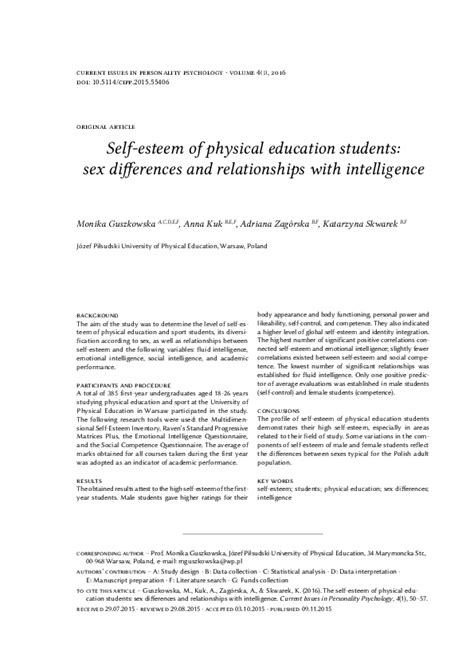 Pdf Self Esteem In Pe Students Gender And Iq Links