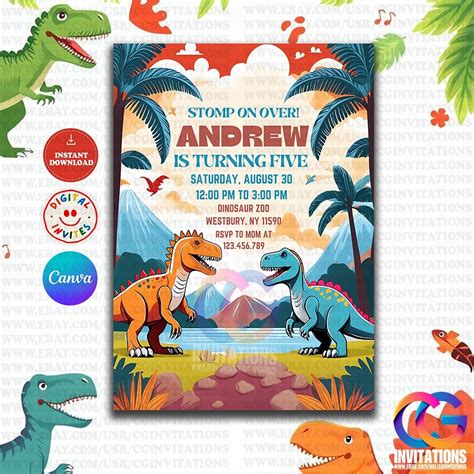 Dinosaur Printable Invitation Templates A Roar Able Dinos Birthday
