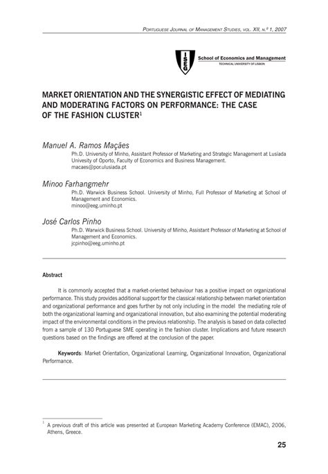 Pdf Market Orientation And The Synergistic Effect Of Mediating And