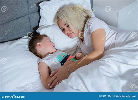 Mom Sleeps With Little Son In Bed At Home Stock Image Image Of Mother