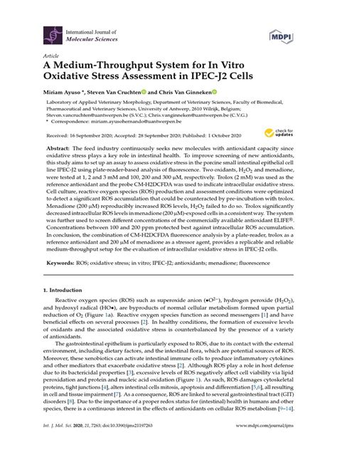 A Medium Throughput System For In Vitro Oxidative Stress Assessment In