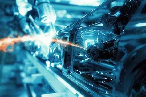 Robotic Arms Welding Parts On Car Body On Automated Production Line Premium Ai Generated Image