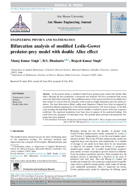 Pdf Bifurcation Analysis Of A Modified Leslie Gower Predator Prey