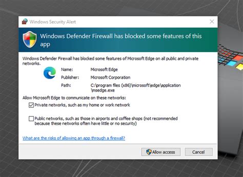windows firewall blocking features of edge why it appear for the