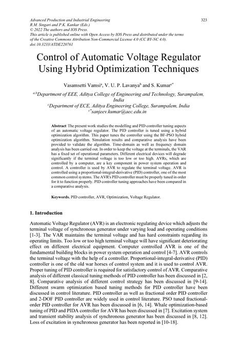 Pdf Control Of Automatic Voltage Regulator Using Hybrid Optimization