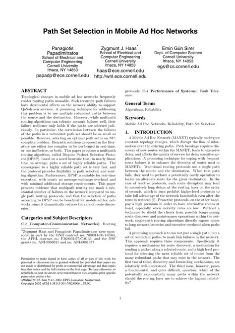 Pdf Path Set Selection In Mobile Ad Hoc Networks