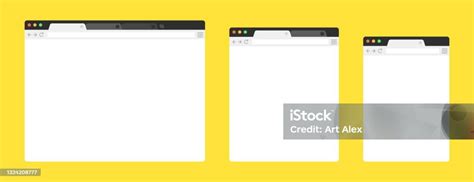 노란색 배경에 브라우저 모형 간단한 빈 웹 페이지를 디자인합니다 계산 태블릿 및 스마트 폰의 템플릿 브라우저 창입니다 벡터 집합입니다 0명에 대한 스톡 벡터 아트 및 기타