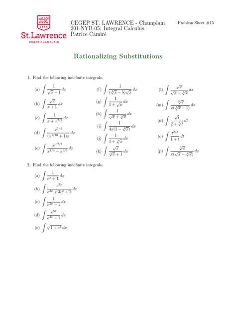 15 Rationalizing Substitutions Pdf Calculus Mathematical Analysis