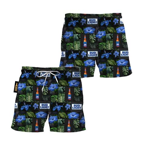 Bud Light Hibiscus Flower Swim Trunks Mens Beachwear