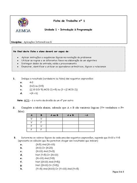 ficha 1 algoritmia pdf algoritmos ciência da computação