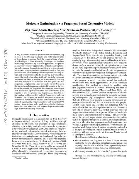 pdf molecule optimization via fragment based generative models
