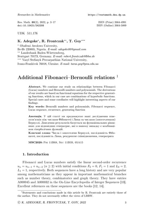 Pdf Additional Fibonacci Bernoulli Relations