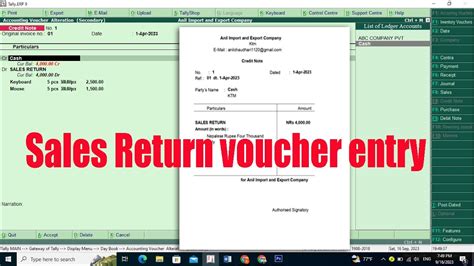how to sales return voucher entry in tally erp9 | sales return in tally erp9 | sales return # ...