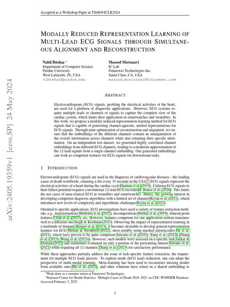 Modally Reduced Representation Learning Of Multi L Download Free Pdf Electrocardiography