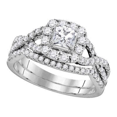 14kt White Gold Princess Diamond Bridal Wedding Engagement Ring Set 1