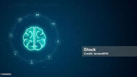 추상적인 배경 개념에 미래 아이콘 기술로 라인 연결 및 데이터 전송 기능이 있는 파란색 디지털 두뇌 로고 5g에 대한 스톡 사진