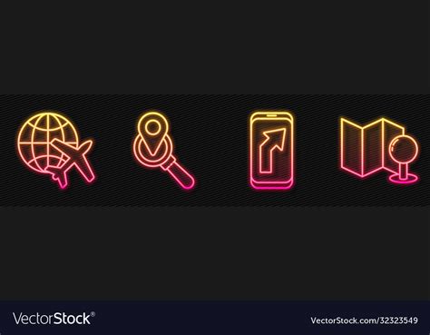 Set Line City Map Navigation Globe With Flying Vector Image