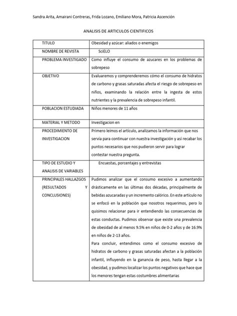 Analisis De Articulos Abic Pdf Obesidad Dieta