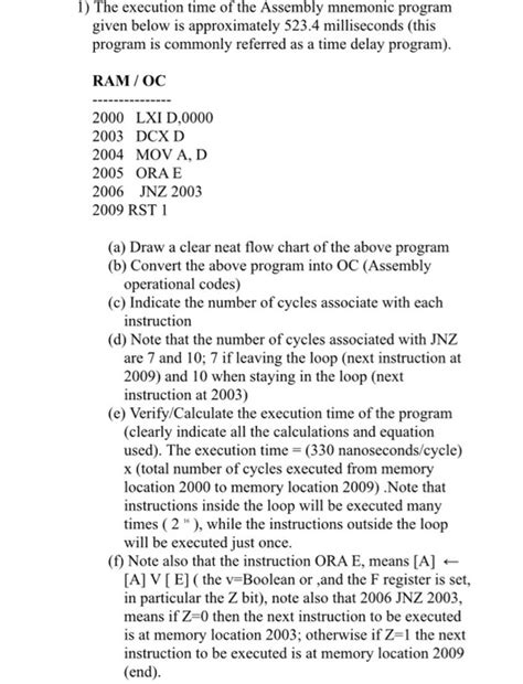 Solved 1 The Execution Time Of The Assembly Mnemonic