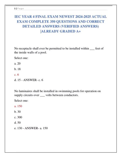 Iec Year 1 Year 2 Year 3 And Year 4 Final Exam Bundle Newest Actual Exam Complete Questions And