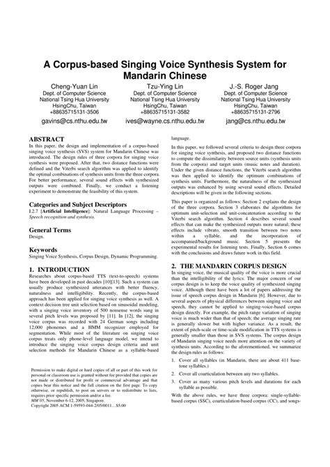 Pdf A Corpus Based Singing Voice Synthesis System For Mandarin Chinese