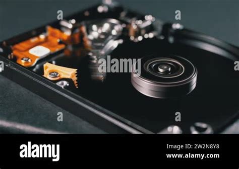 Hard Disk Drive Inside Structure Of Hdd Spinning Platter Move Magnetic Head Stock Video