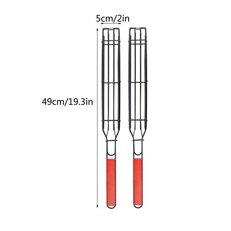 2 Pcs Nesting Grill Baskets Removable Wood Handles Rolling Grill