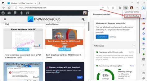Disable Browser Essentials Heart Button From Edge Toolbar