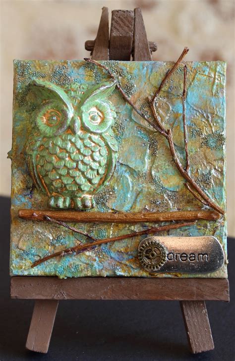 Owl 3d Art Mini Assemblage Canvas Art Includes Easel