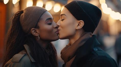 Premium Ai Image A Loving Lesbian Couple Share A Kiss Under The