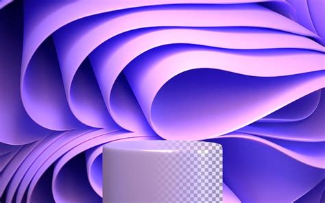 추상적인 보라색 레이어드 배경에 접힌 리본이 있는 3d 연단 디스플레이 미용 화장품 프레젠테이션 배너 3d 그림을 위한 물결