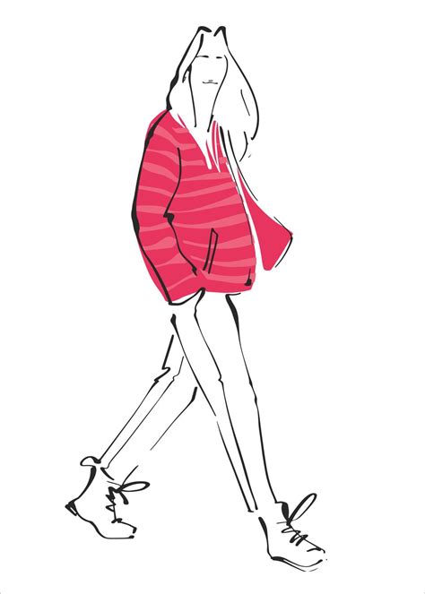 Fashionable Young Girl In A Pink Jacket Vector Art Illustration Of
