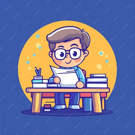 Cute Professor Evaluating Exams Cartoon Vector Premium Ai Generated Vector