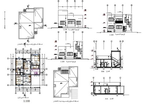 Plan Elevation And Sectional Of Housing Structure 2d View Cad