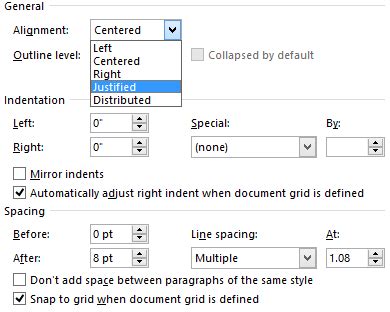Word Change The Default Alignment Indentation And Spacing Settings