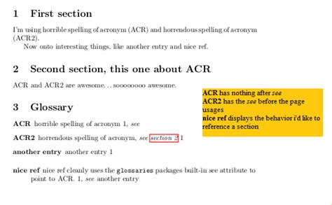 cross referencing glossaries package reference non glossary item in