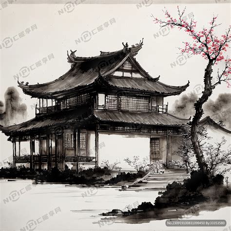 Ai创作图水墨中国风绘本馆房子 昵图网