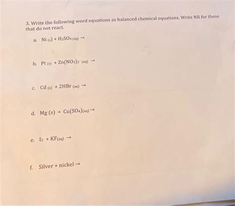 Solved 3 Write The Following Word Equations As Balanced
