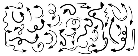 Set Of Editable Trend Line Arrows Doodle And Hand Drawn Collection Curves Drawn Hand Pencil