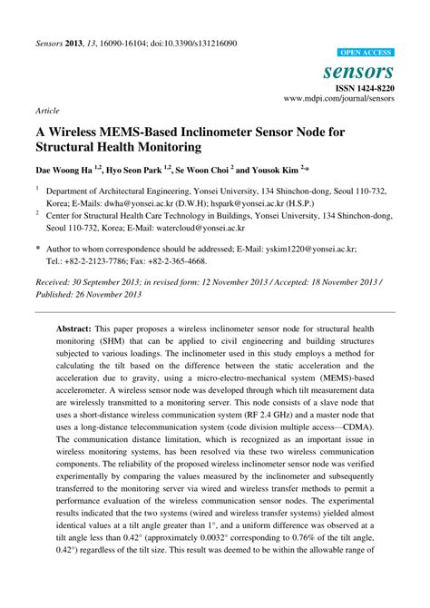 PDF A Wireless MEMS Based Inclinometer Sensor Node For Structural Health Monitoring