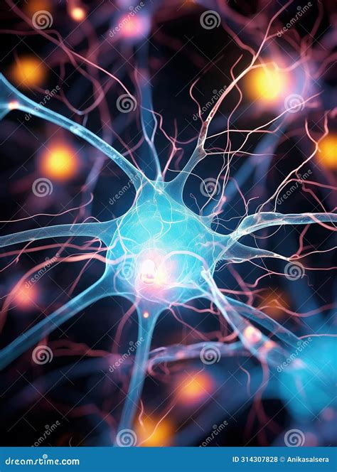 Neurons Firing Signals Across Neural Synapse Close Up Glial Cells