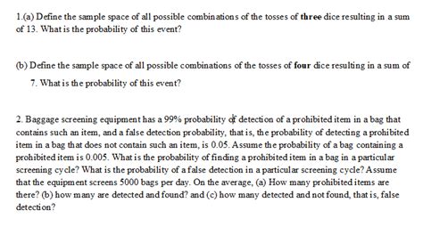 Solved 1a Define The Sample Space Of All Possible Combin