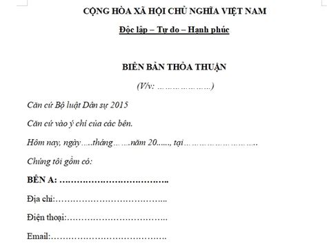 Mẫu biên bản thỏa thuận mới nhất hiện nay