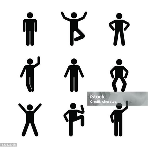 남자 사람들은 다양 한 서 위치입니다 자세 스틱 그림입니다 벡터 일러스트 레이 션 포즈 사람 흰색 아이콘 기호 기호 그림의