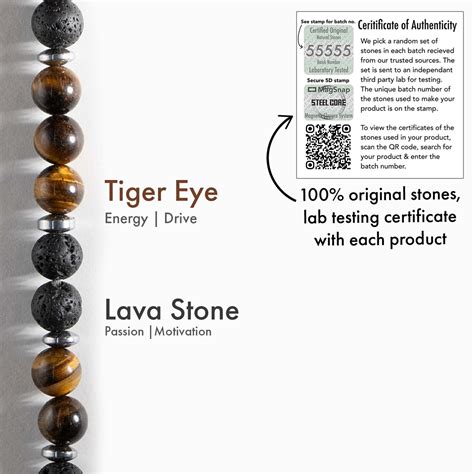 Lava And Tiger Eye Natural Stone Bracelet With Magsnap For Men By Mesmerize