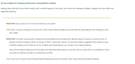 solved 10 an analysis of company performance using dupont