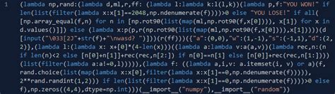 a game of 2048 in one line which i made for python3 r