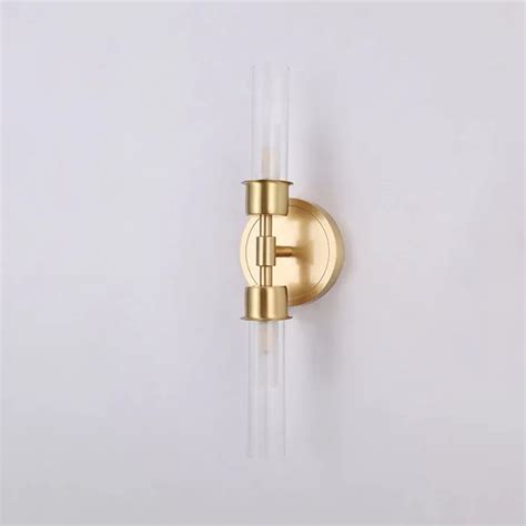 Modern Brass 2 Light Clear Glass Bedroom Wall Sconce Lighting