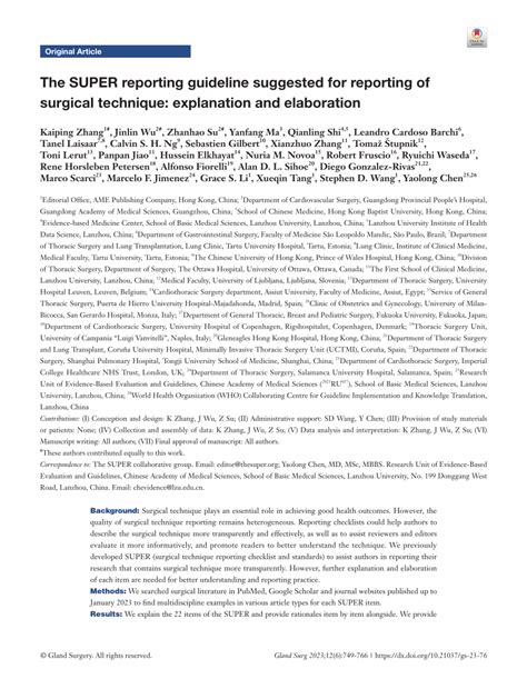 Pdf The Super Reporting Guideline Suggested For Reporting Of Surgical Technique Explanation